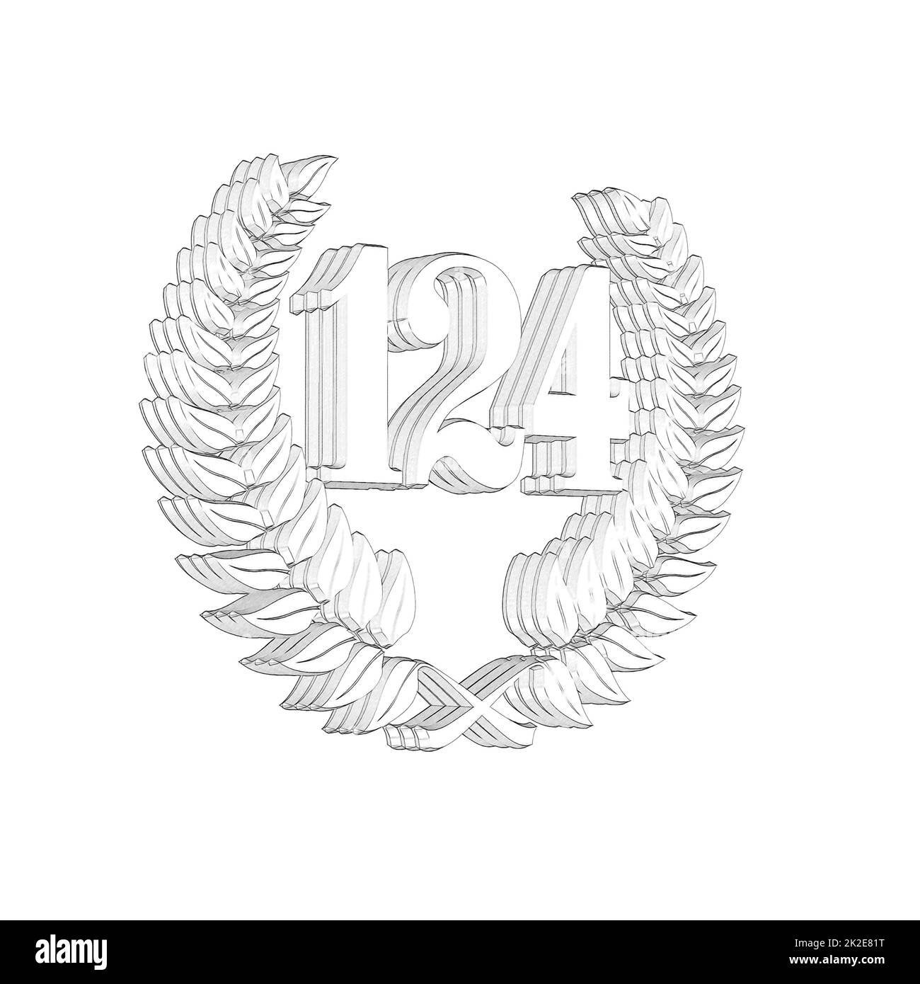 Number 124 with laurel wreath or honor wreath as a 3D-illustration, 3D ...