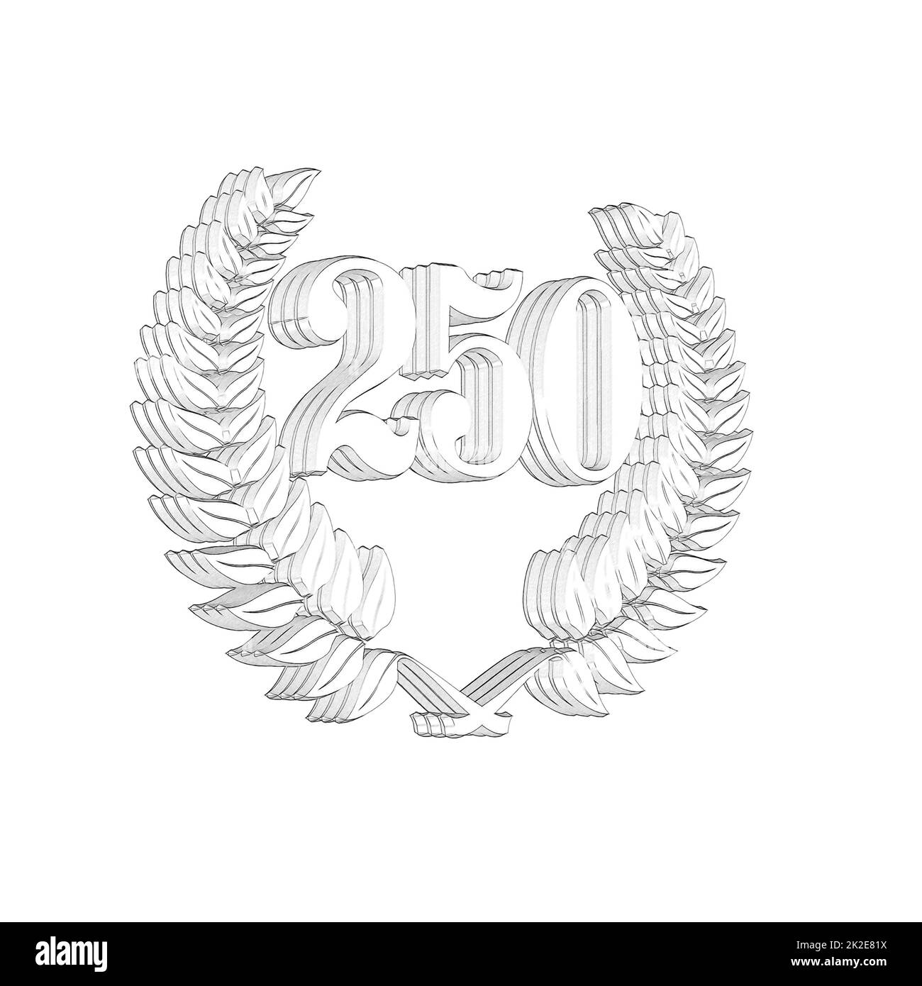 Number 250 with laurel wreath or honor wreath as a 3D-illustration, 3D ...