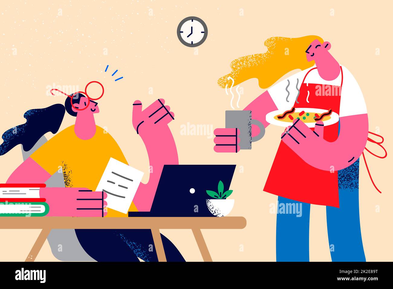 Waitress bring food to woman client in restaurant Stock Photo - Alamy