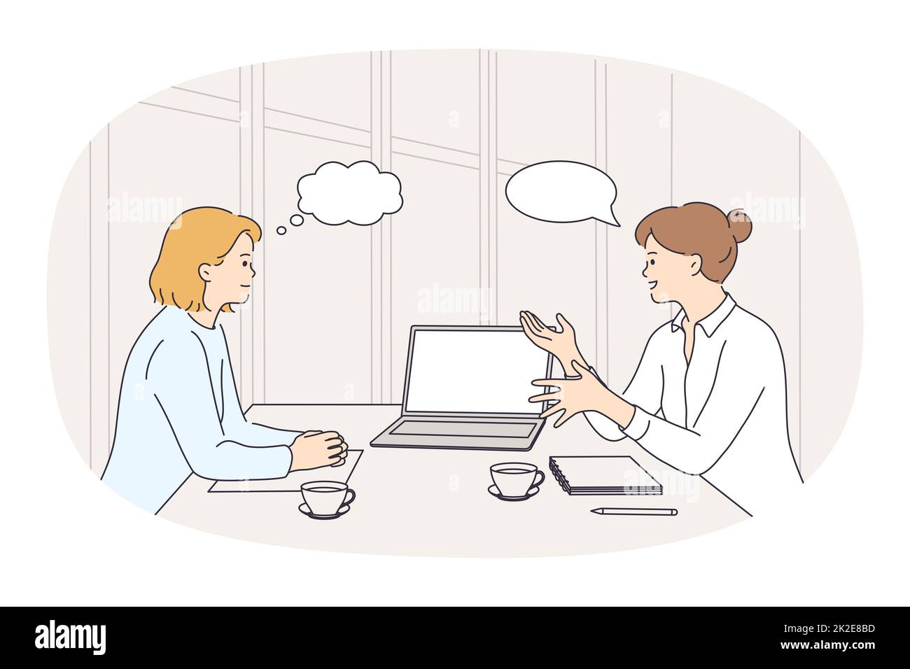 Businesswomen talk discuss ideas at office meeting Stock Photo - Alamy