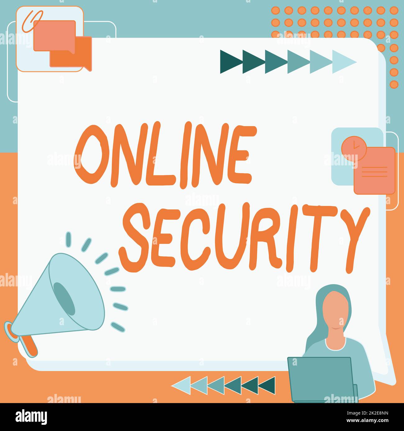 Writing displaying text Online Security. Business idea rules to protect against attacks over the ...