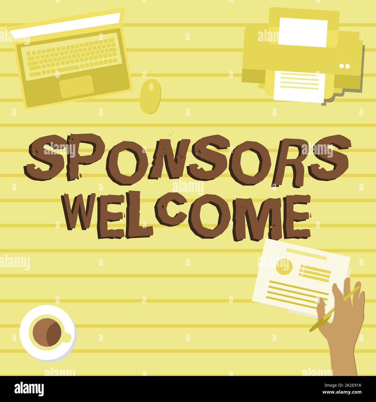 Text caption presenting Sponsors Welcome. Conceptual photo announcing ...