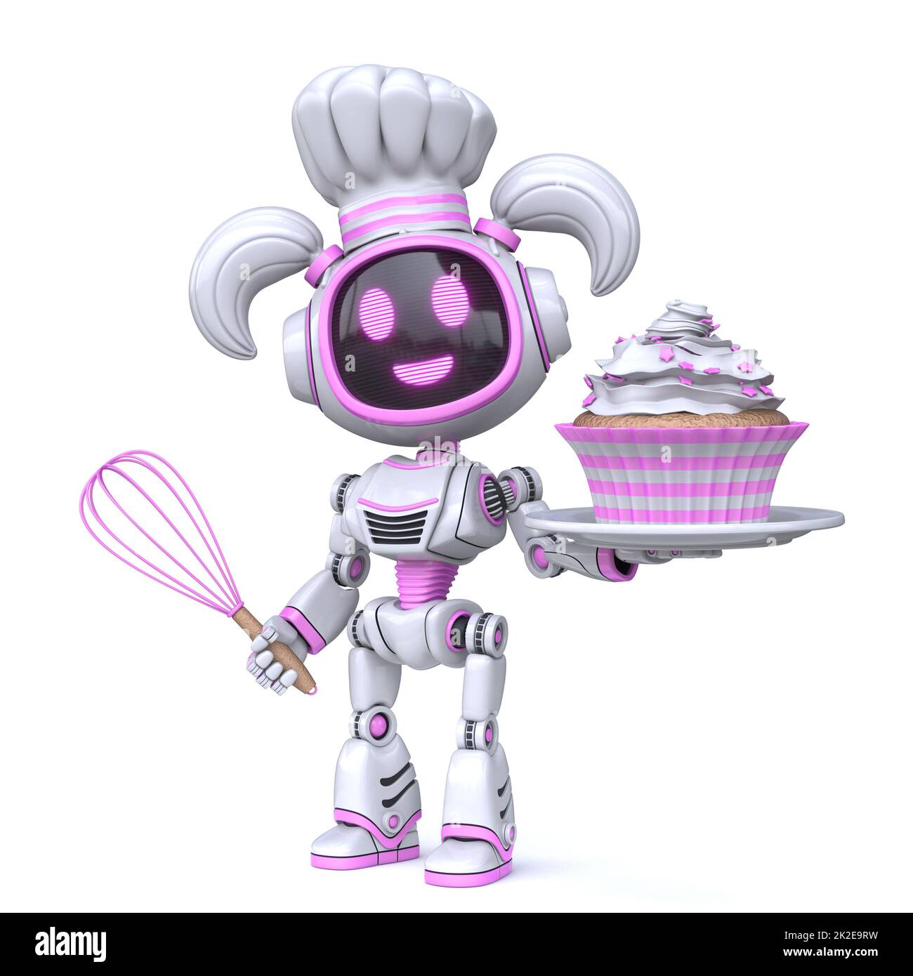 Cute pink girl robot cook cupcake 3D Stock Photo - Alamy