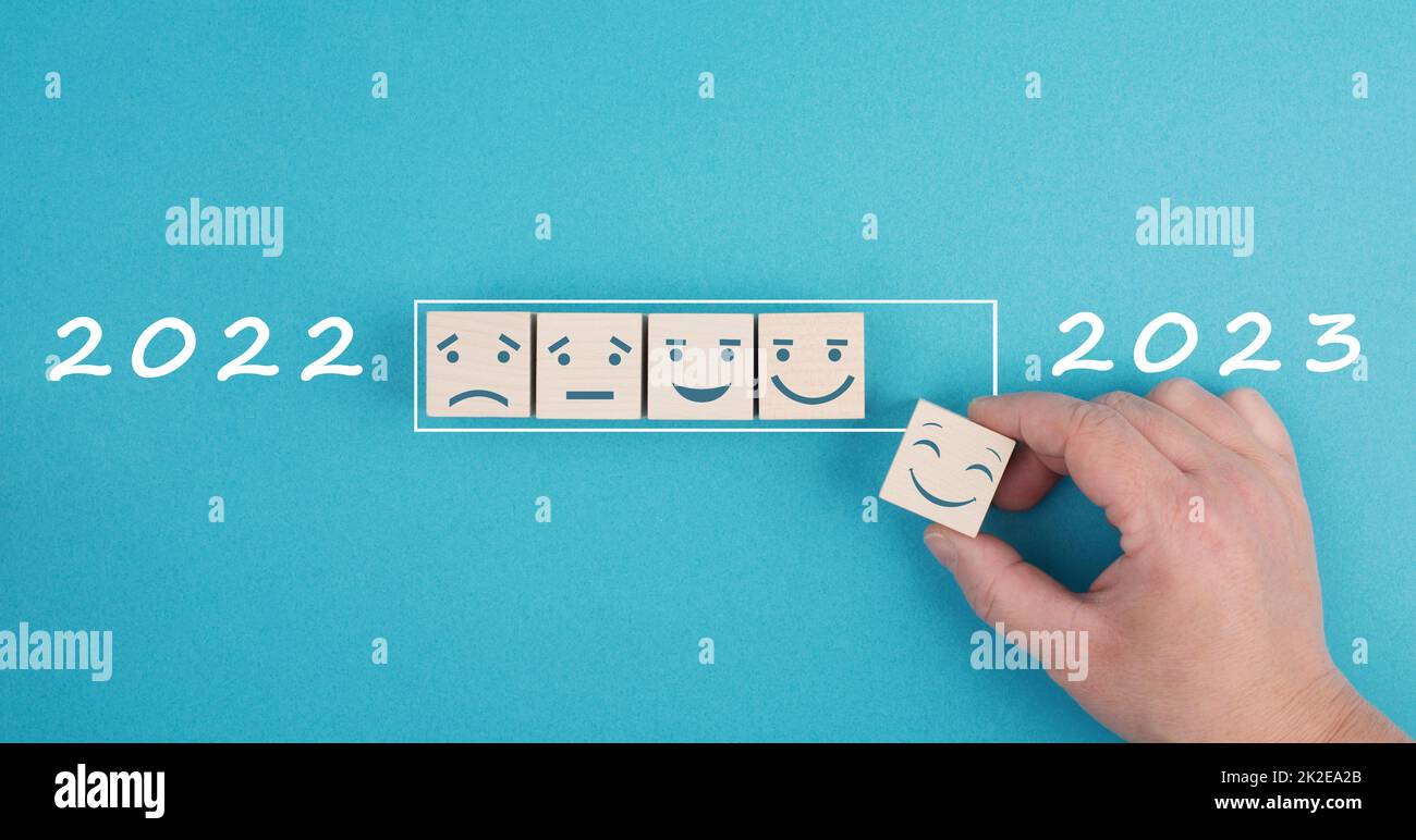 Loading bar with sad and happy faces, 2023 in progress, end of covid-19 ...