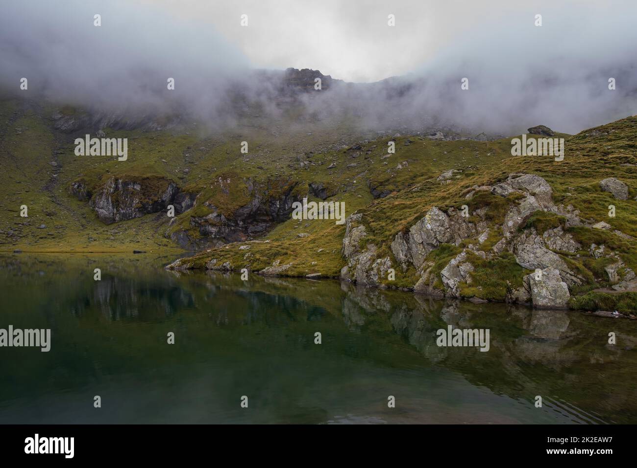 View of Balea Lake. Glacial lake, on Transfagarasan highway Stock Photo ...