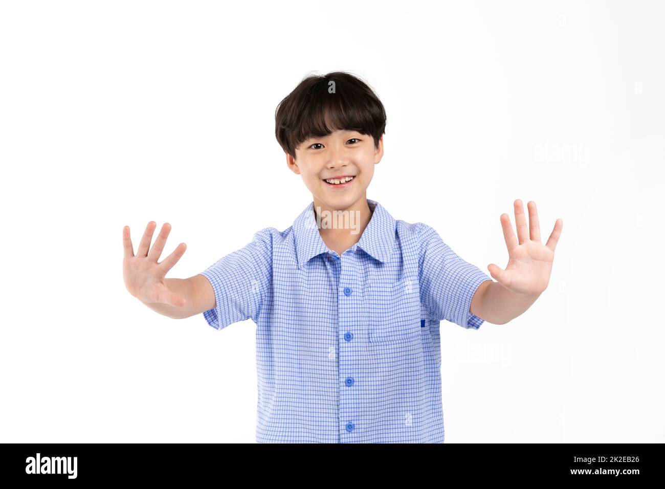 Korean young boy wearing summer blue half sleeve shirt in white ...