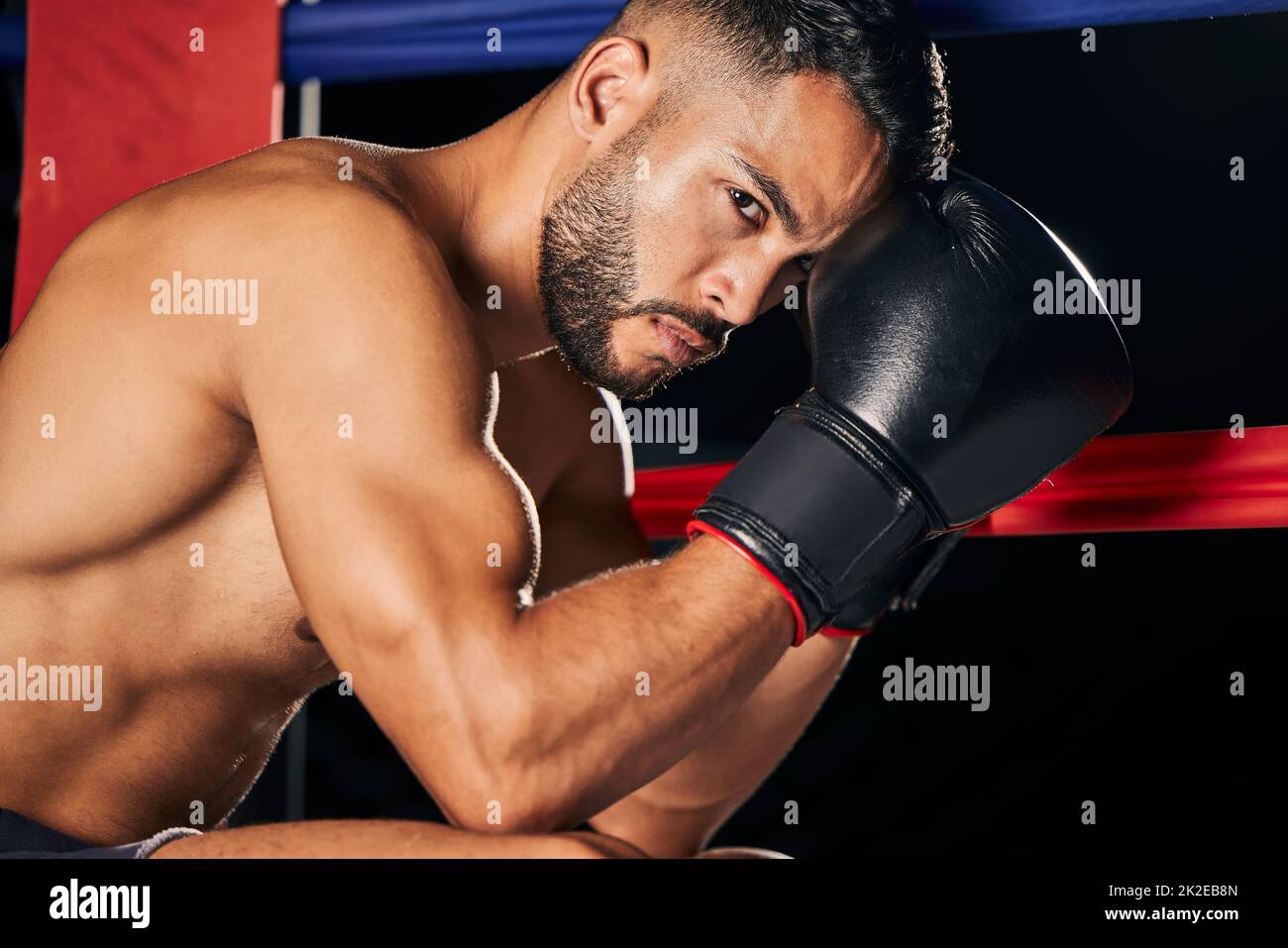 Motivation, sport and boxer man focus of a sports athlete in a boxing ...