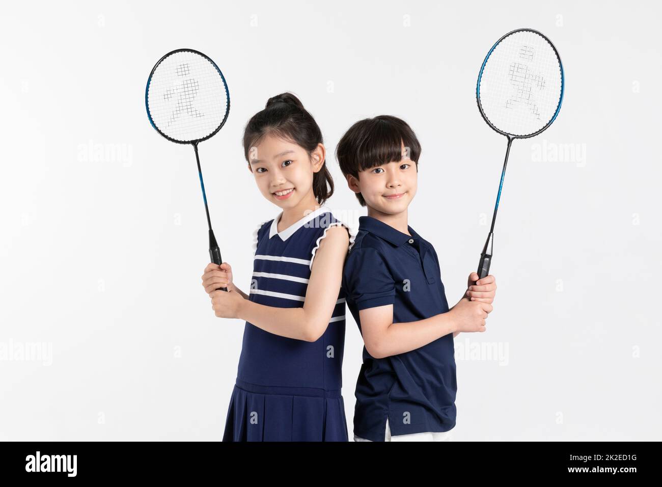 Korean boy and girl fitness and exercise concept in white background ...
