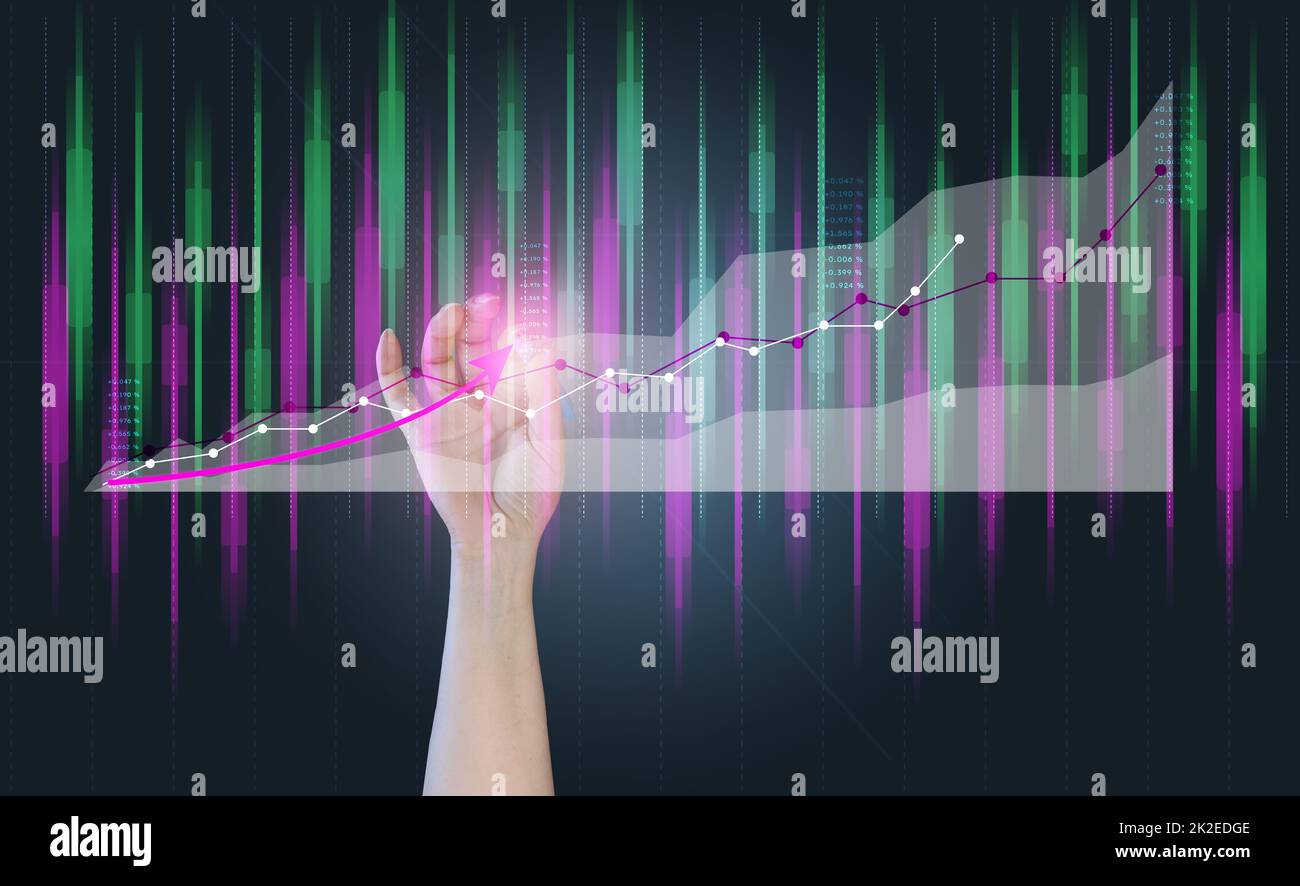 holographic chart with rising rates and indicators. Business growth ...