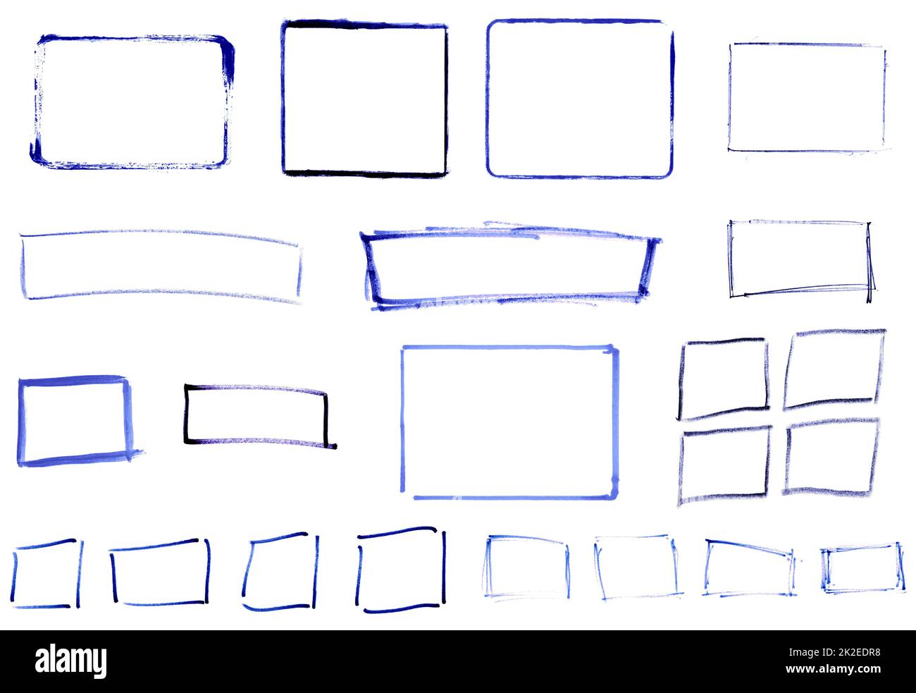 Set of blue frames made with brush and pencil Stock Photo - Alamy