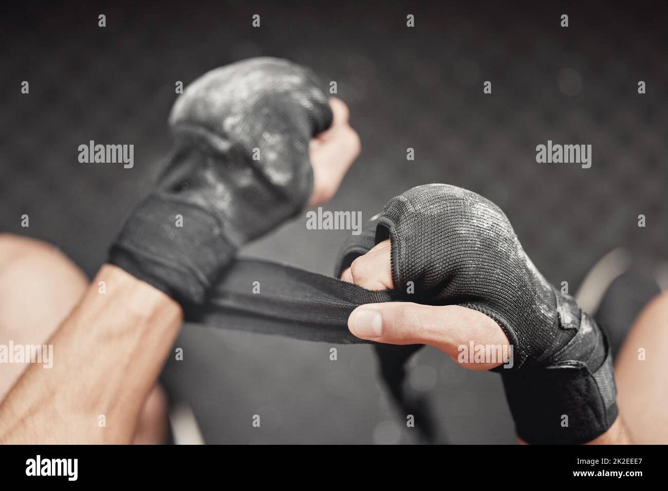 Motivation, mma and gloves with hands of boxing athlete ready to start ...