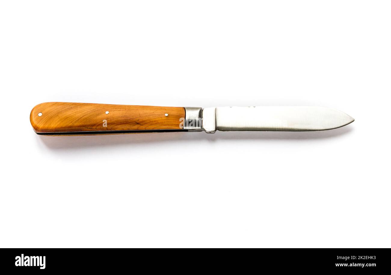 Traditional wooden pocket knife isolated on white background Stock ...