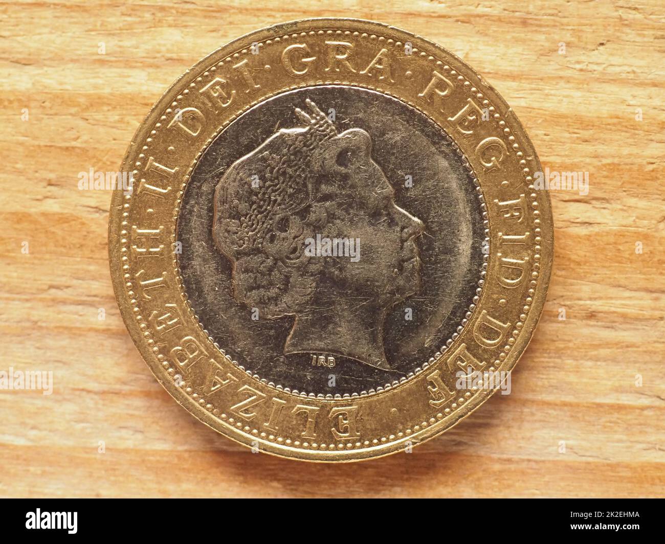 2 Pounds coin, obverse side showing the Queen, currency of the UK Stock ...