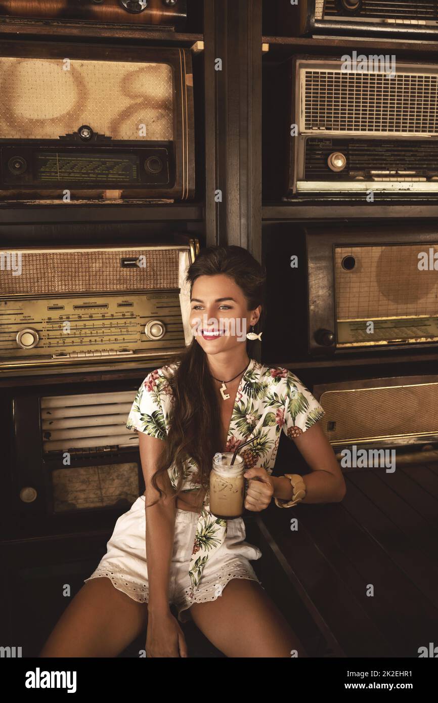 Retro woman drinking hi-res stock photography and images - Alamy