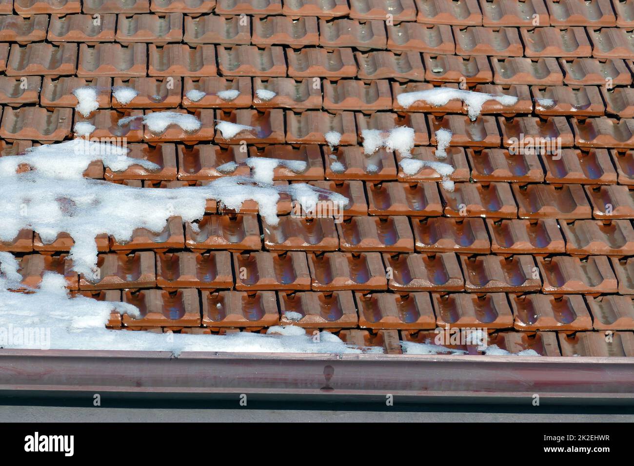 snow melting on roof tiles, spring and snow melt Stock Photo - Alamy
