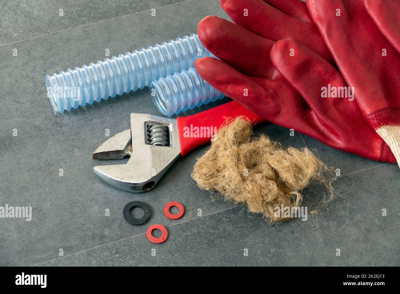 serrated kitchen drain pipe and wrench,plumbing linen and thick work ...