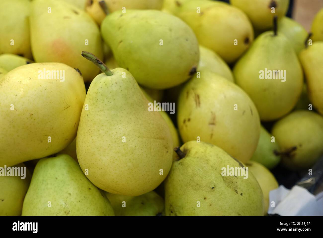 greengrocer, ripe pear,pear fruit ready for sale,light yellow pears in ...