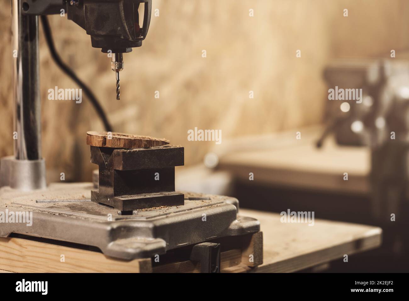 Details of drill machine in the carpentry workshop Stock Photo - Alamy