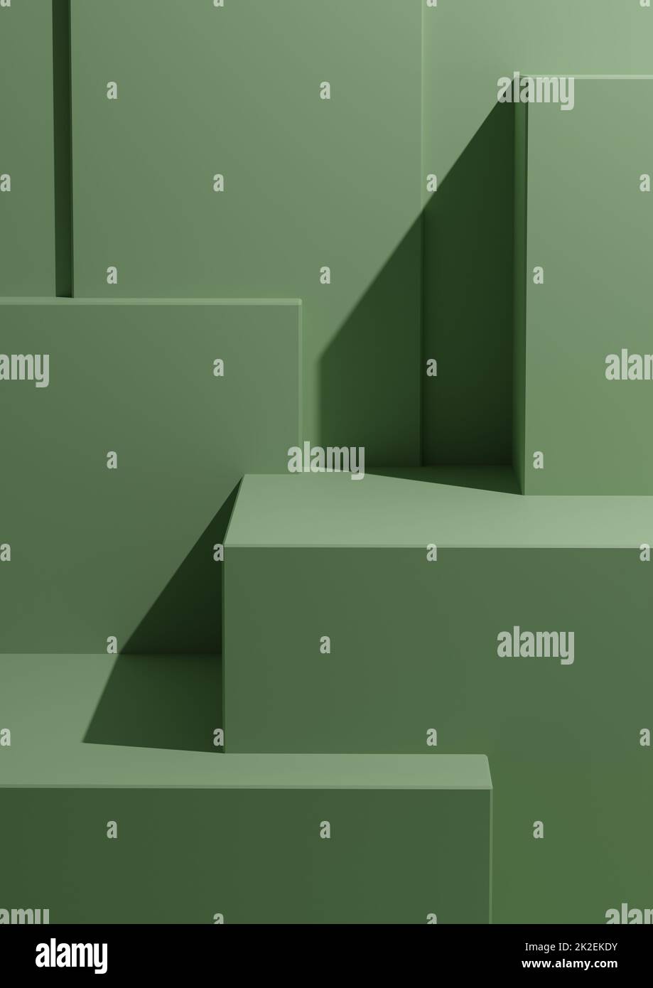 Minimal Pastel Green Background 3D Studio Mockup Scene with Podiums and ...