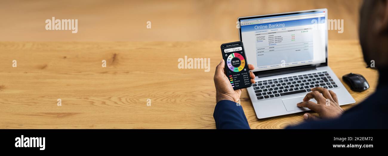 African American Using Online Bank Account Stock Photo - Alamy