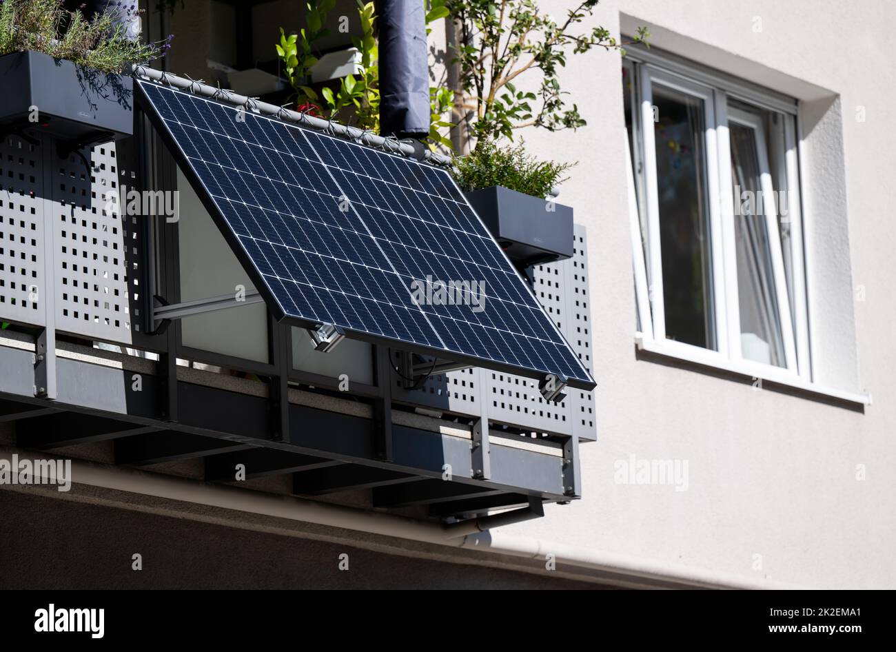 Munich, Germany. 22nd Sep, 2022. A small solar system is installed on a ...
