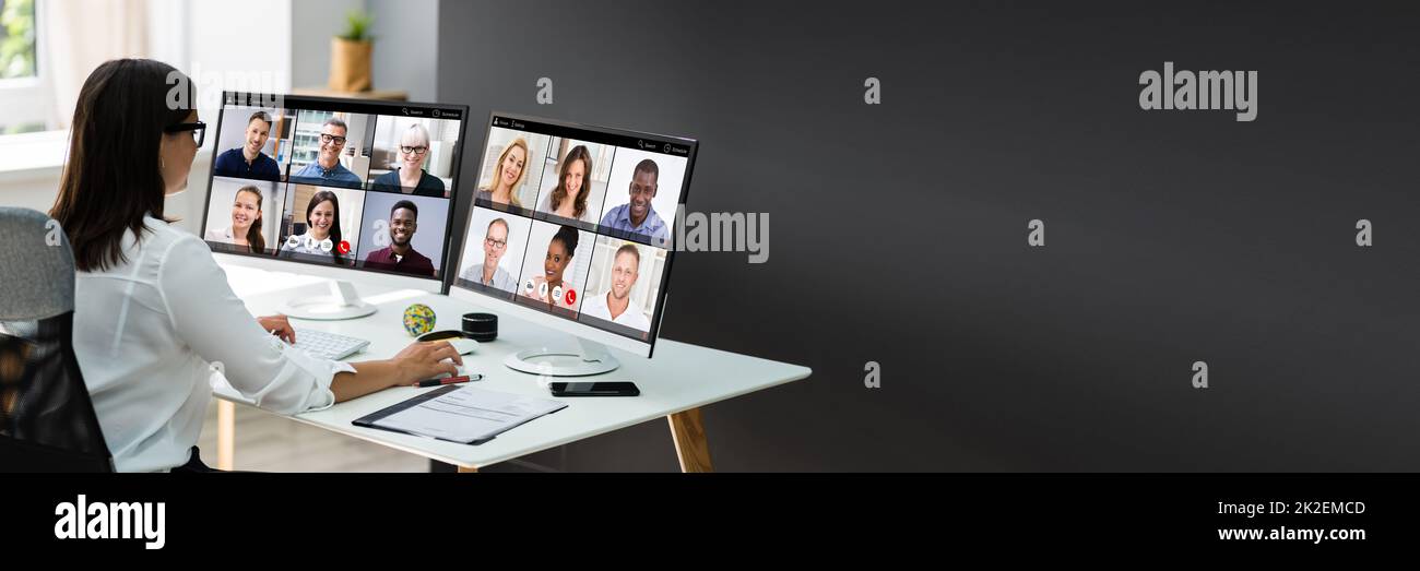 Video Conferencing Webinar Meeting. Watching Online On Multiple Screens ...