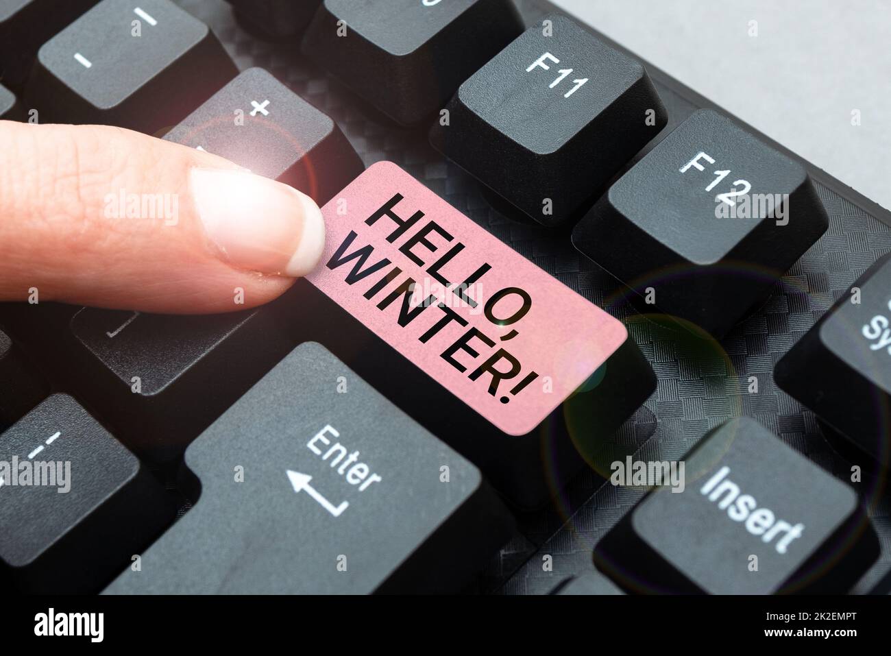 Handwriting text Hello Winter. Internet Concept greeting to the end of ...
