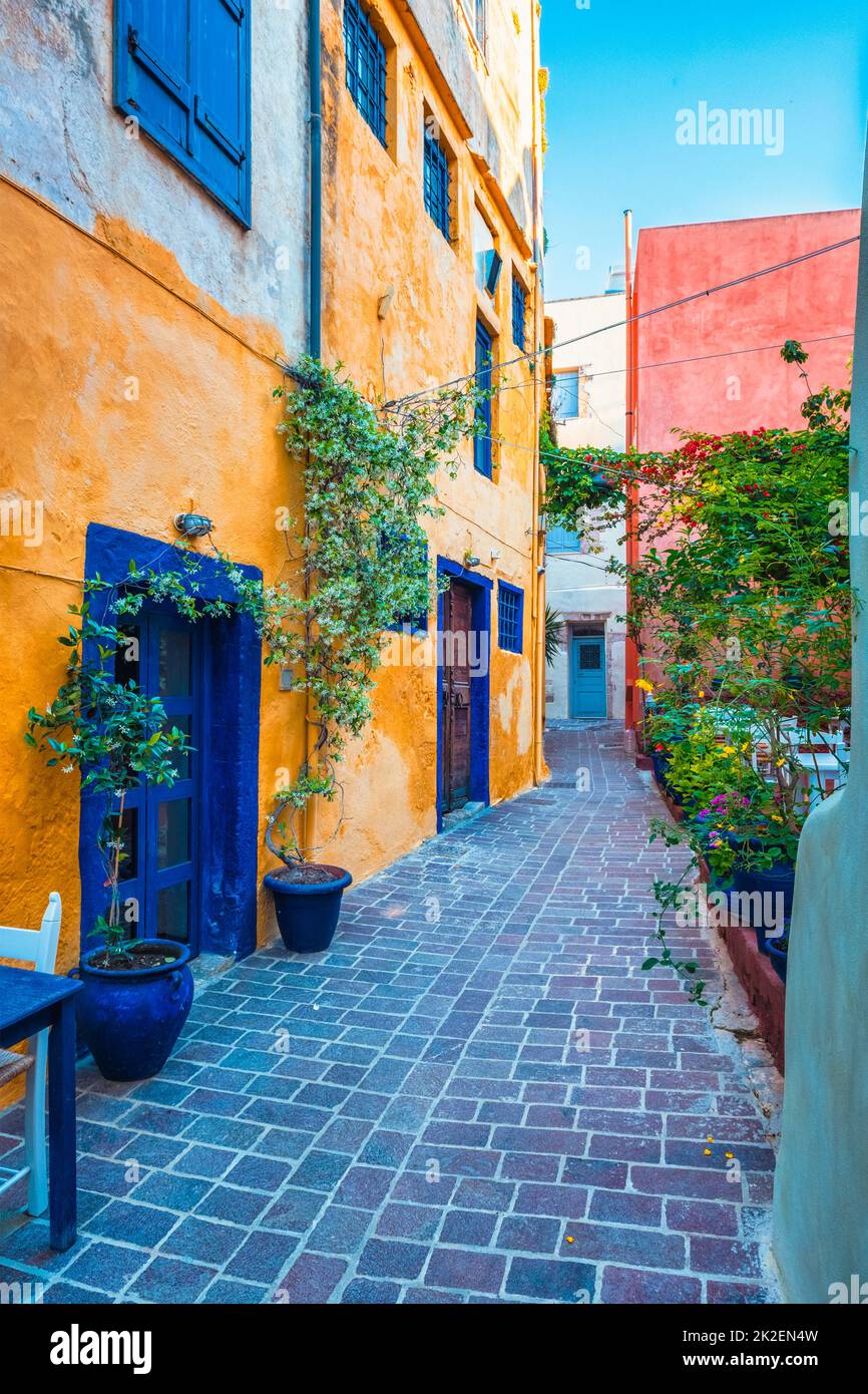 Scenic picturesque streets of Chania venetian town. Chania, Creete ...