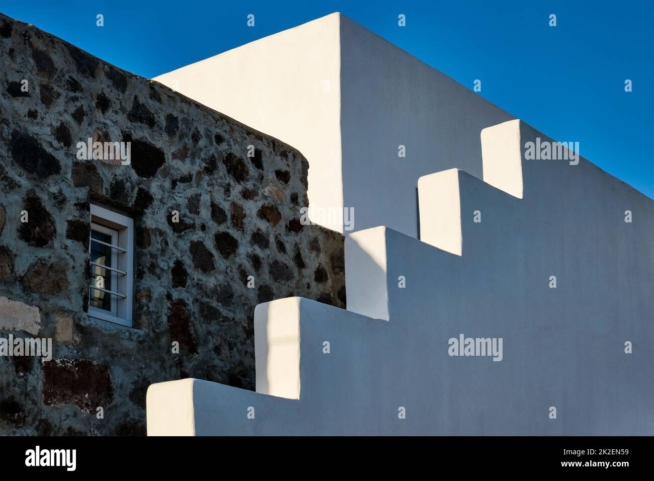Greek architecture abstract background - whitewashed house with stairs ...