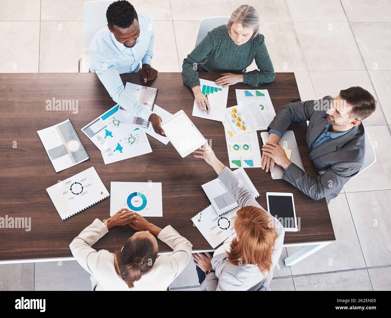 Business meeting, planning and marketing with employee and top view of ...