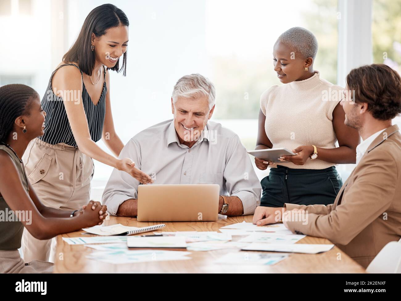 Digital vision, diversity and teamwork of a happy team in an office ...