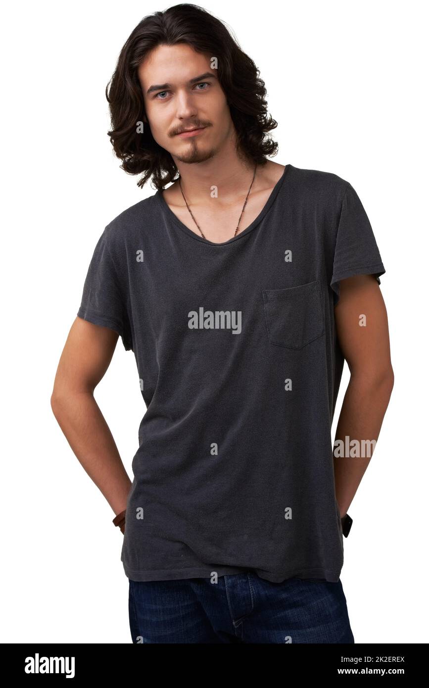 Ruggedly handsome. Handsome young casual man standing against a white ...