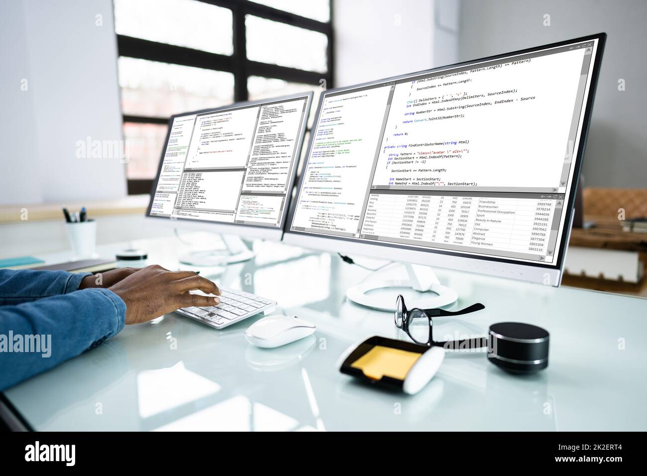 African American Coder Using Computer At Desk Stock Photo - Alamy