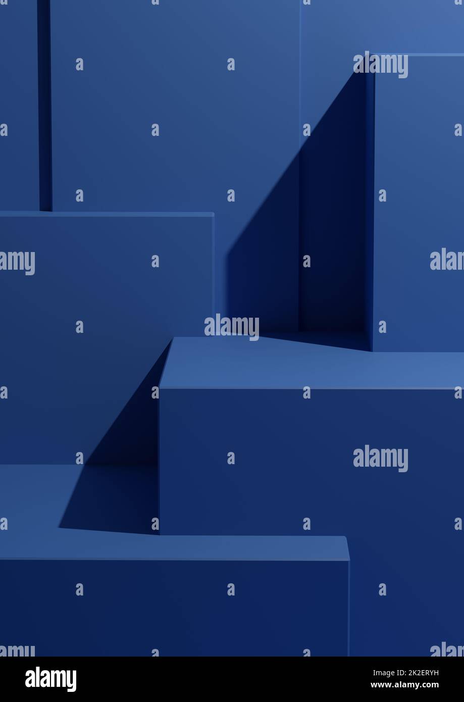 Minimal Dark Blue Background 3D Studio Mockup Scene with Podiums and ...