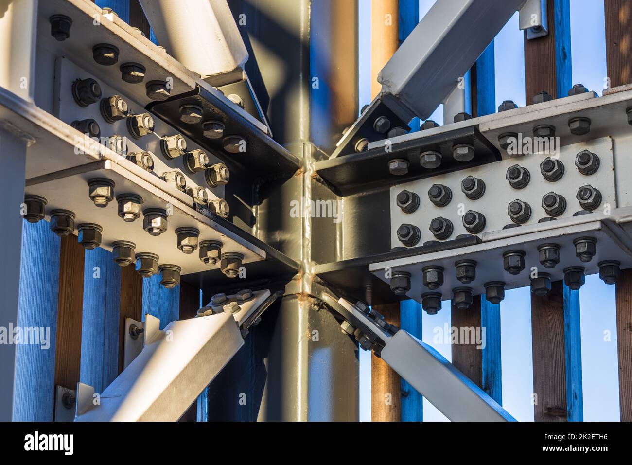 Detail of steel screw bolts connecting massive industrial steel ...