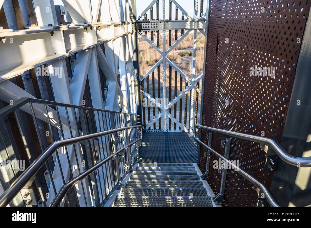 Steel construction with steel handrails and fall protection Stock Photo ...