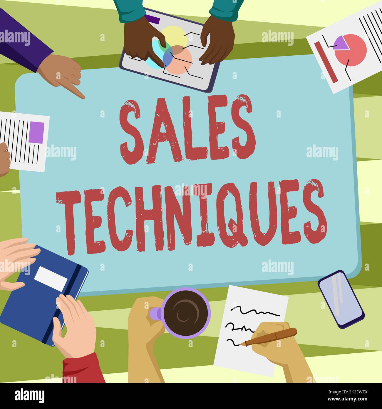 Hand writing sign Sales Techniques. Business showcase methods that ...