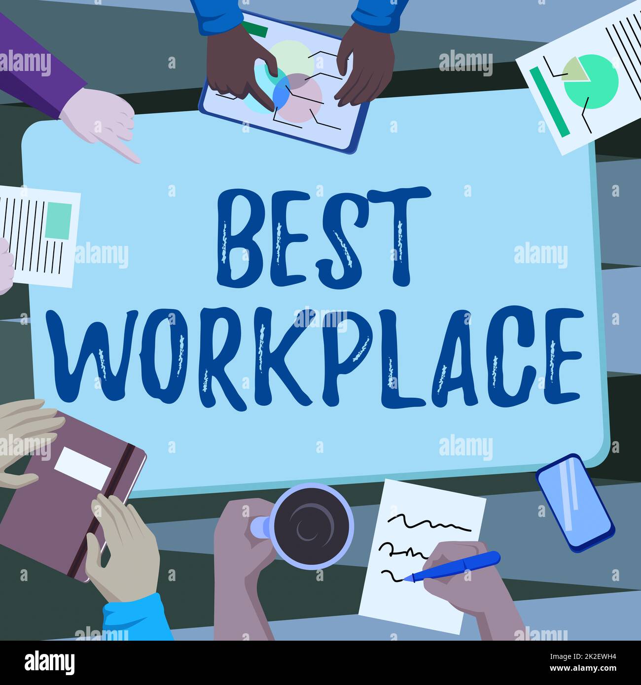 Hand writing sign Best Workplace. Business overview Ideal company to ...