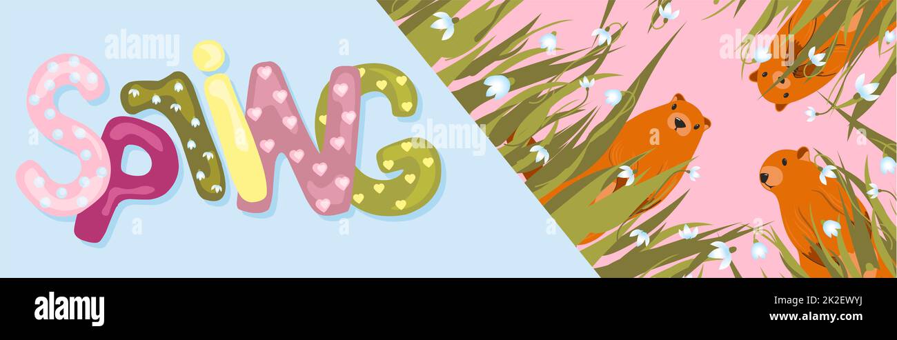 Spring. The inscription on a light background. Trendy trendy background ...