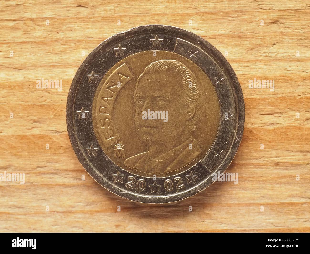 2 Euro coin showing king Juan Carlos I, currency of Spain, EU Stock ...