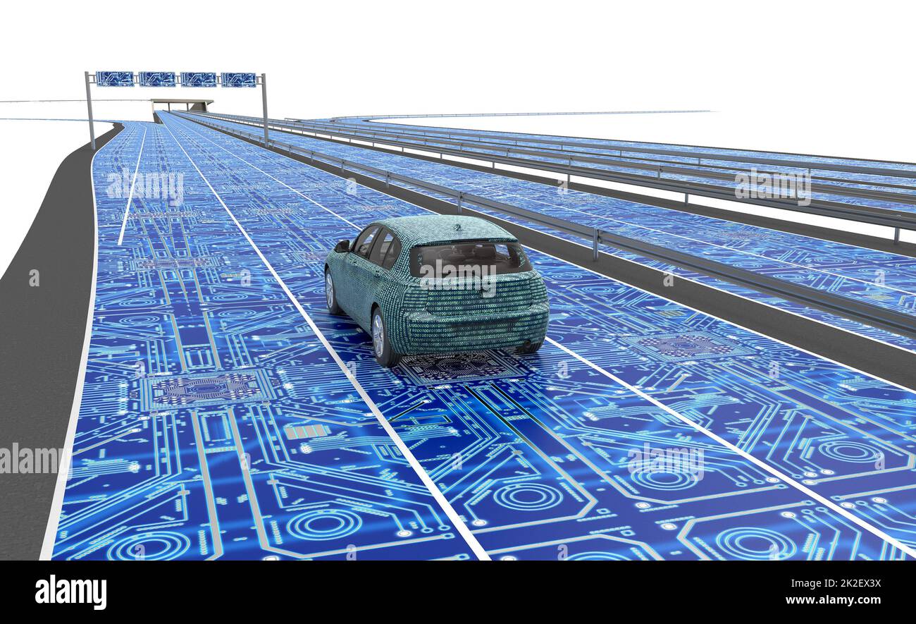 self driving electronic computer car on road Stock Photo - Alamy