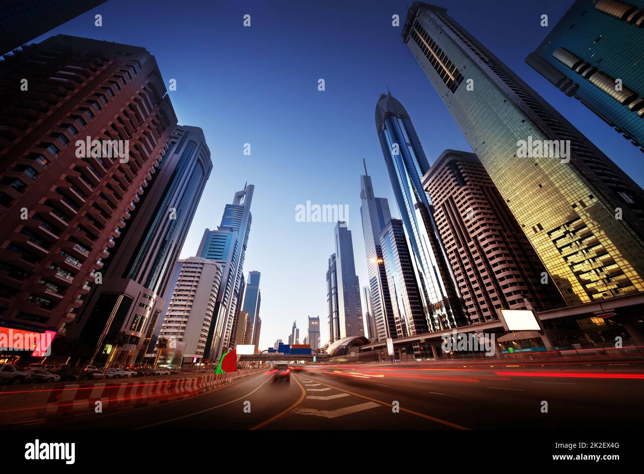 Sheikh Zayed Road in sunset time, Dubai, UAE Stock Photo - Alamy
