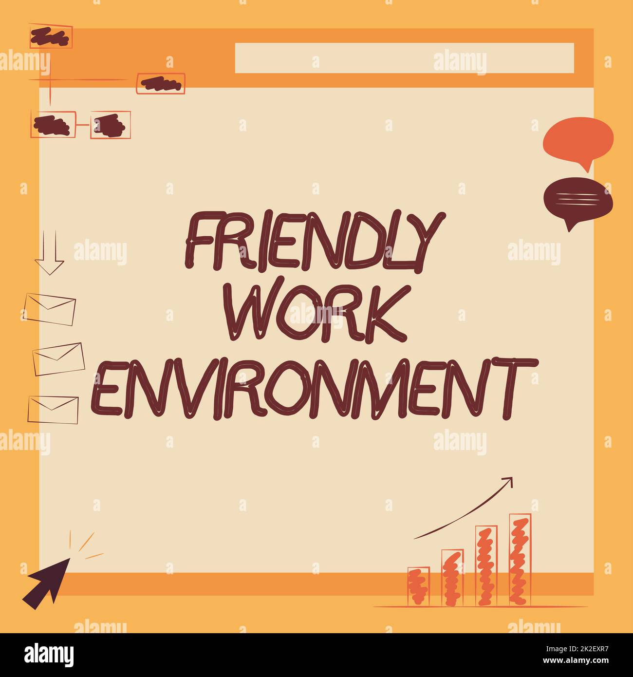 Conceptual caption Friendly Work Environment. Word for Integrating stronger social dynamics ...