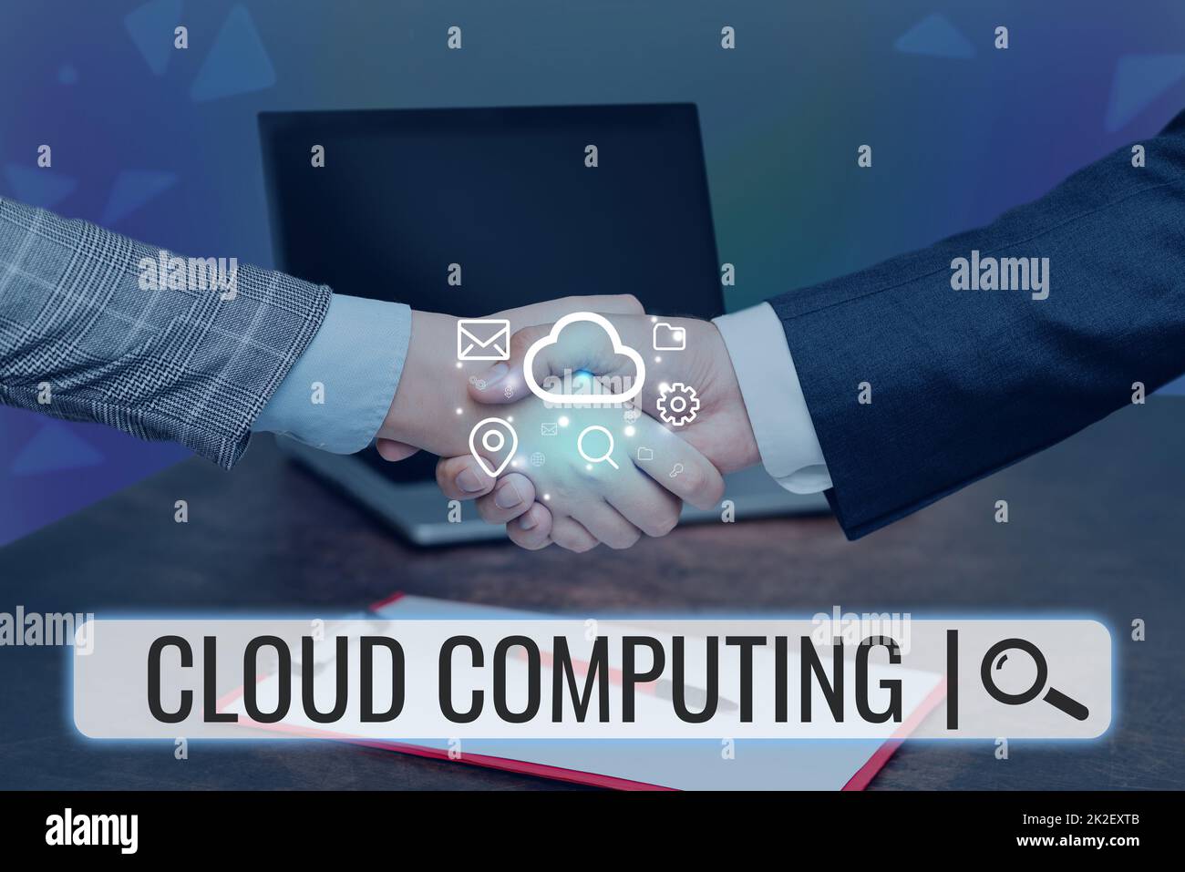 Hand writing sign Cloud Computing. Business showcase use a network of remote servers hosted on ...