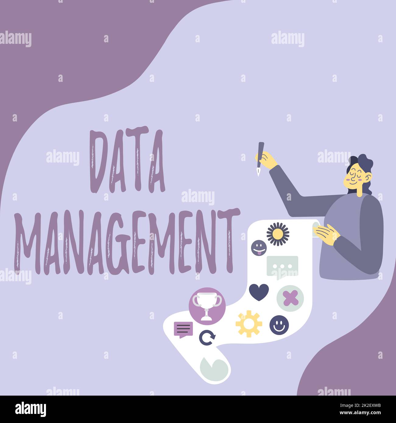 Handwriting text Data Management. Word for The practice of organizing and maintaining data ...