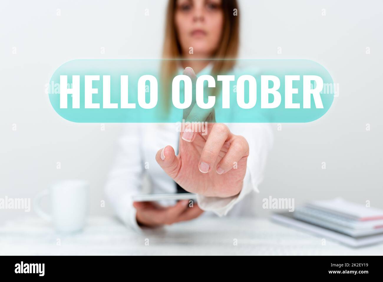 Sign displaying Hello October. Concept meaning Last Quarter Tenth Month ...