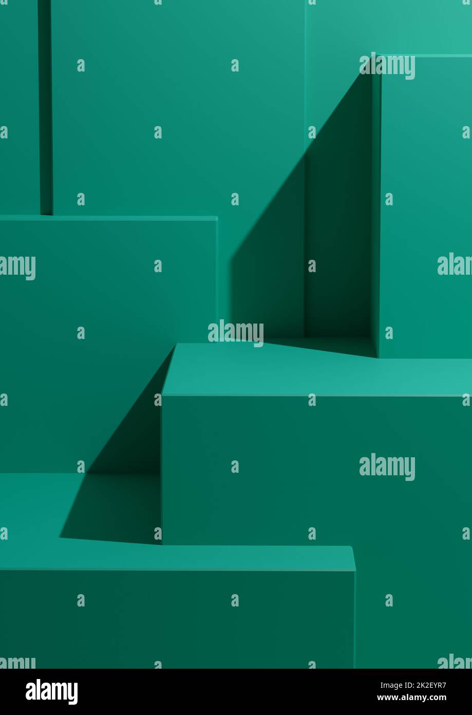 Minimal Teal Background 3D Studio Mockup Scene with Podiums and Levels ...