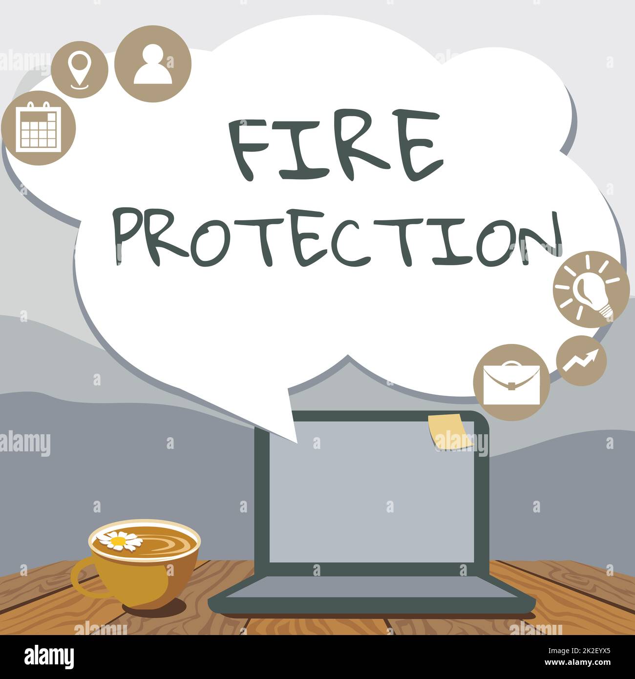 Sign displaying Fire Protection. Word Written on measures taken to ...