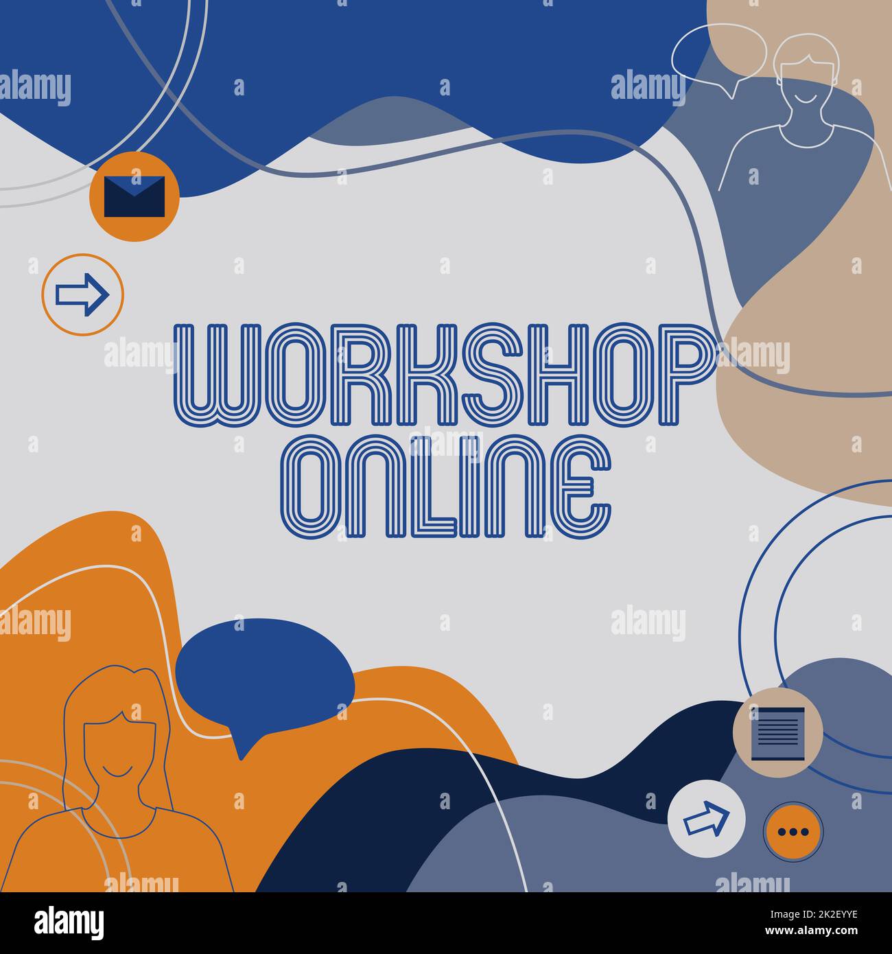 Text caption presenting Workshop Online. Word for Workshop Online Illustration Couple Speaking ...