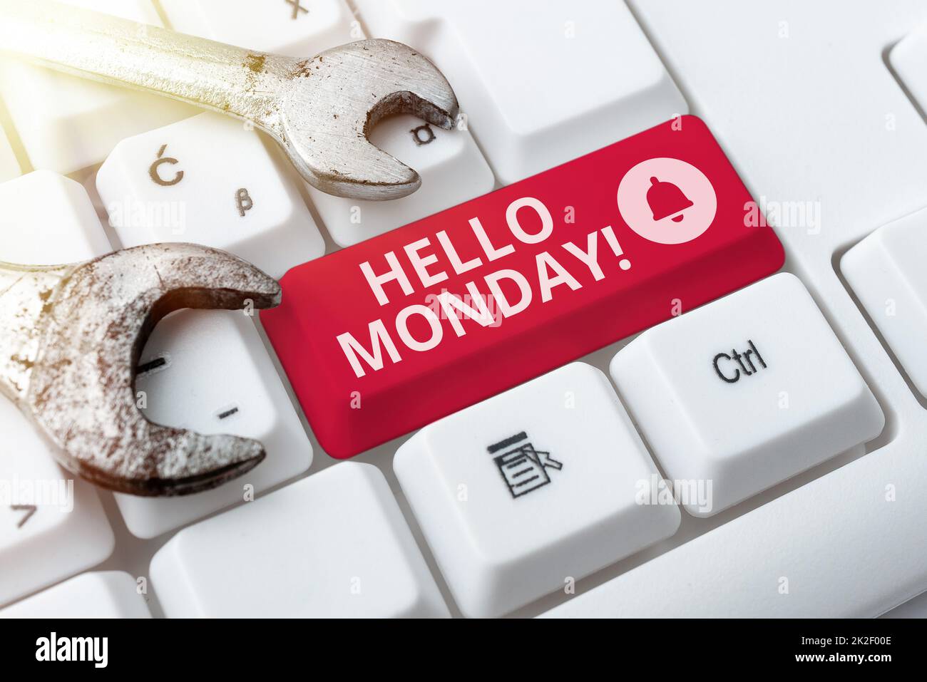 Hand writing sign Hello Monday. Conceptual photo Good morning greeting ...
